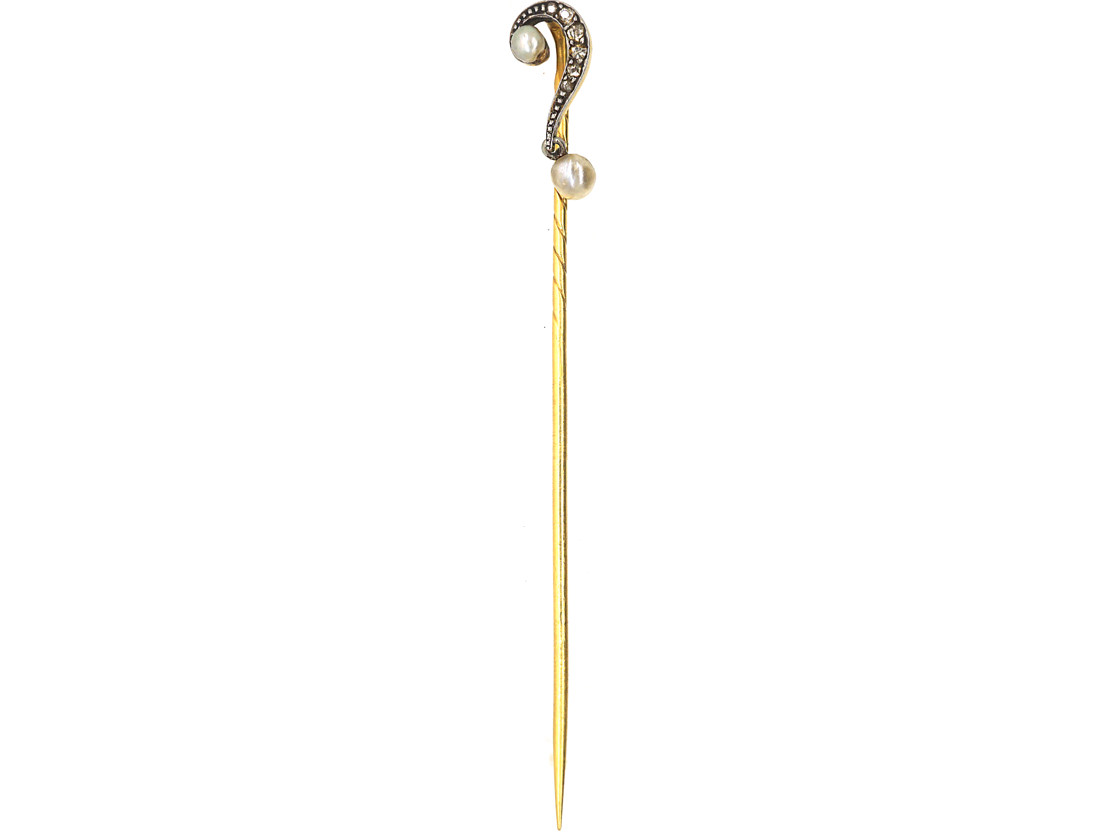 Edwardian 15ct Gold Question Mark Tie Pin set with Diamonds & Natural ...