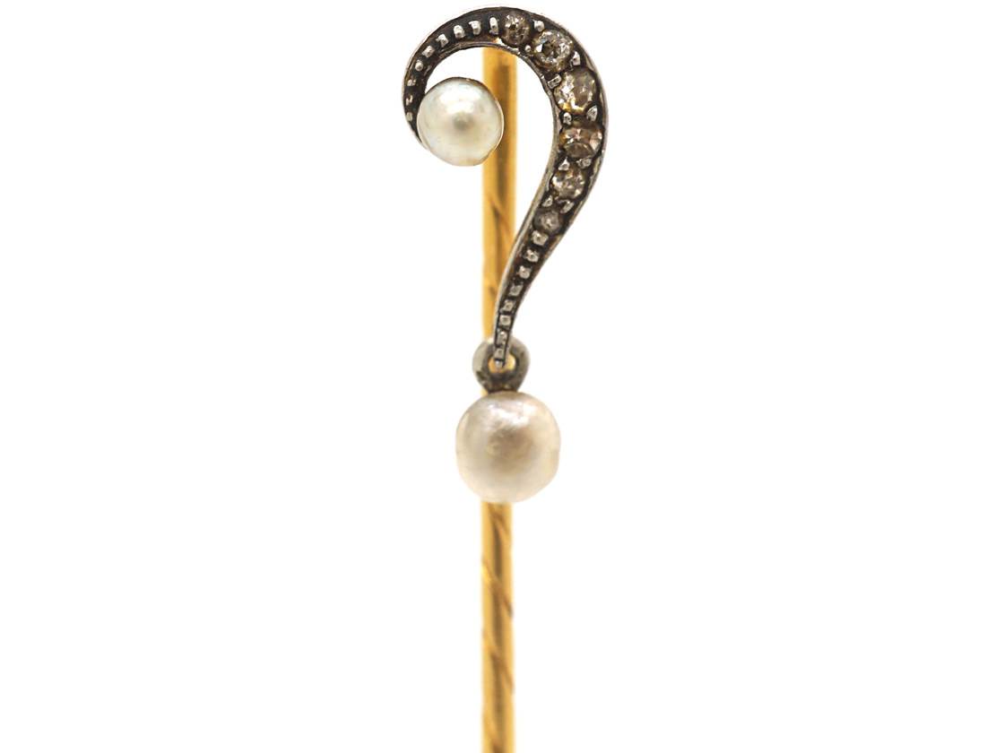 Edwardian 15ct Gold Question Mark Tie Pin set with Diamonds & Natural ...