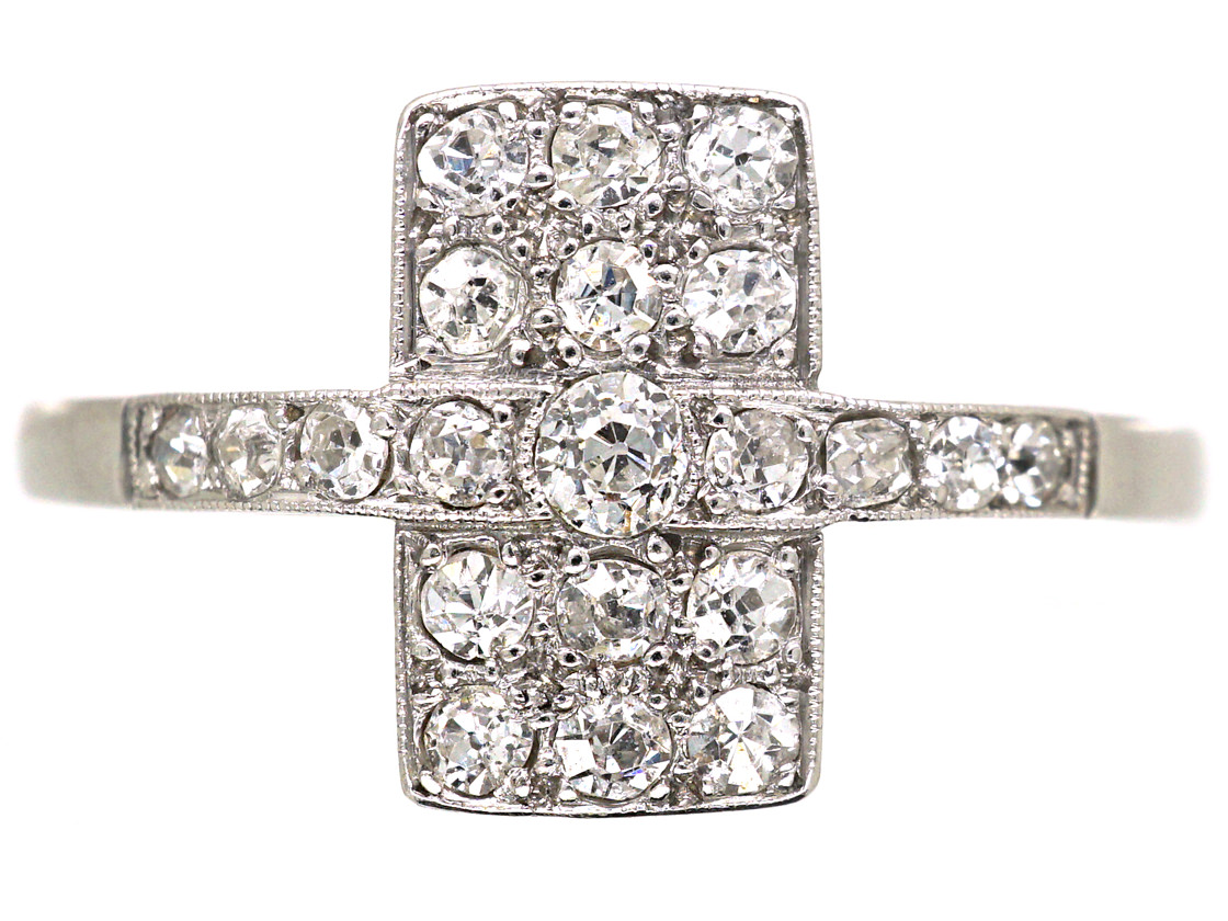Art Deco 18ct White Gold & Platinum, Diamond Rectangular Ring (450M ...