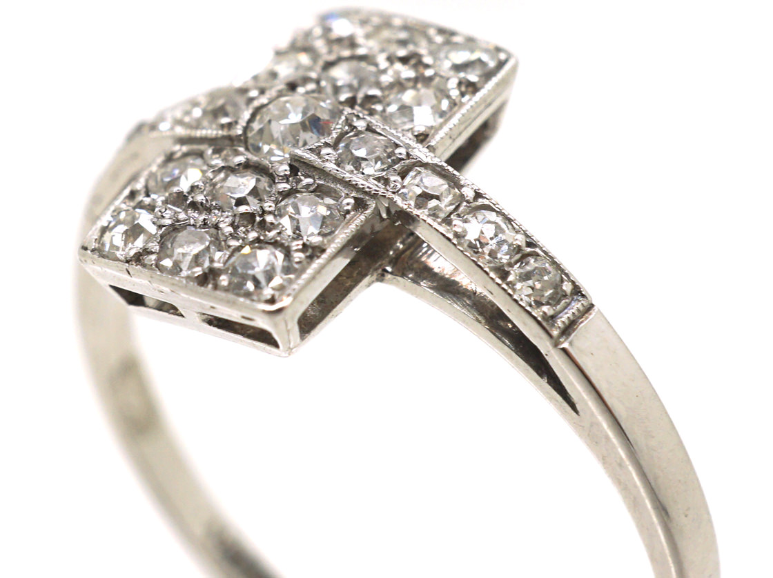 Art Deco 18ct White Gold & Platinum, Diamond Rectangular Ring (450M ...