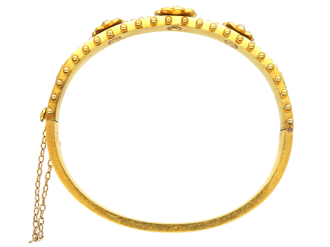 Victorian 15ct Gold Triple Natural Split Pearl Cluster Bangle (449M ...