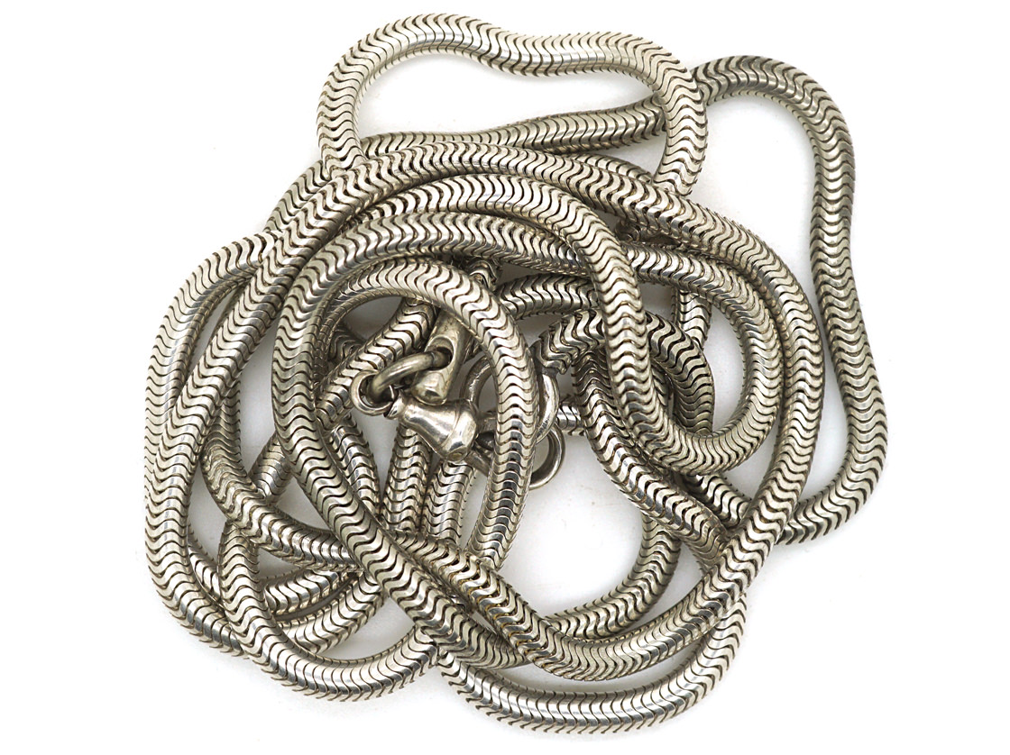 Victorian Long Silver Snake Link Guard Chain | AJC - AUS