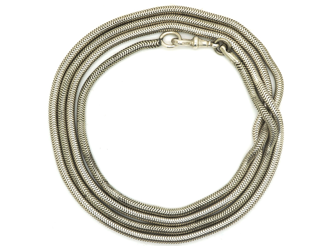 Victorian Long Silver Snake Link Guard Chain | AJC - AUS