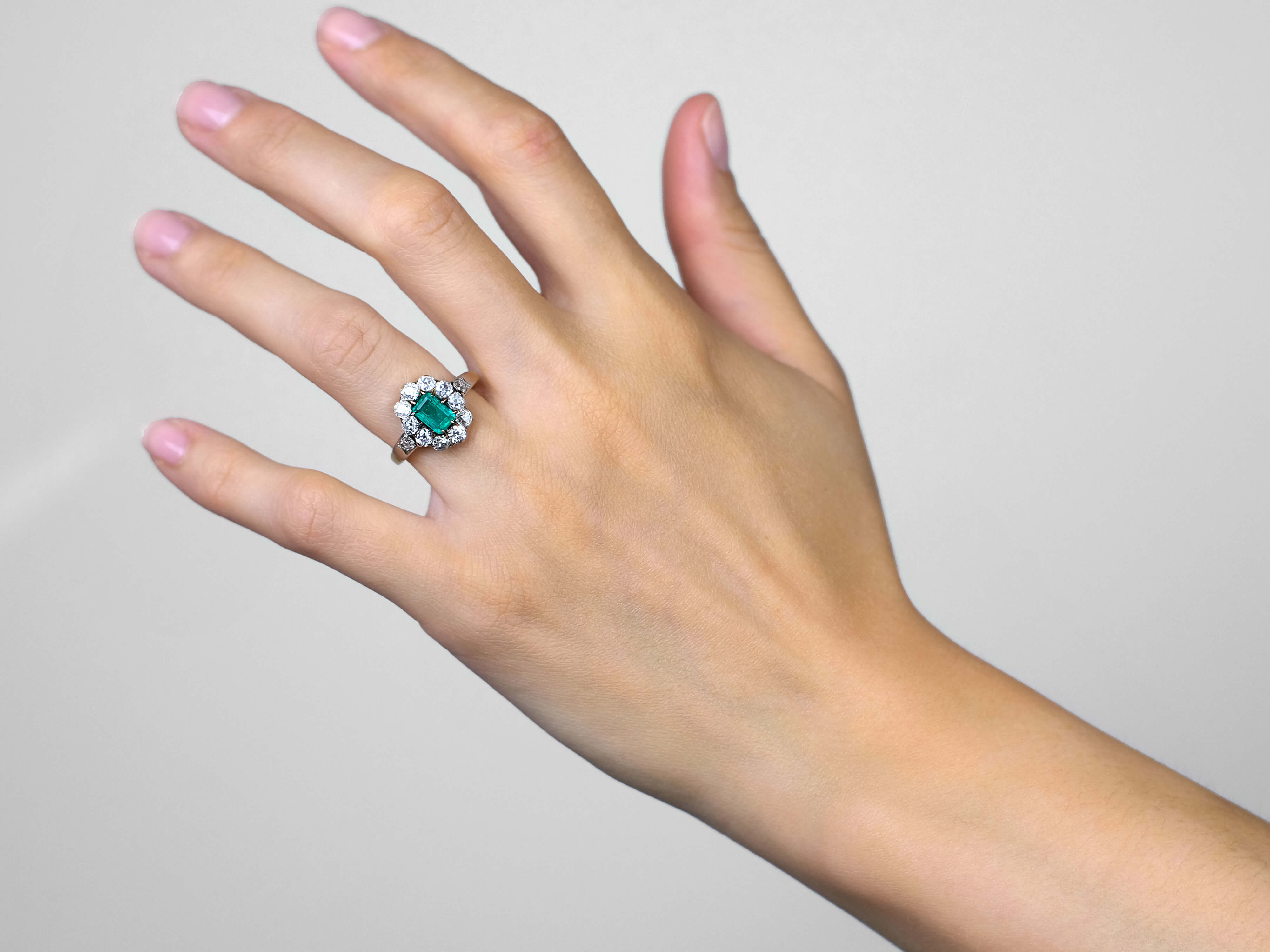 Swedish 18ct Gold Emerald & Diamond Cluster Ring (465M) | The Antique ...