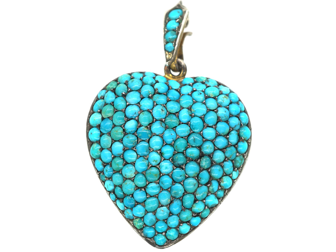 Edwardian Silver Gilt Pave Set Turquoise Heart Pendant (453M) | The ...