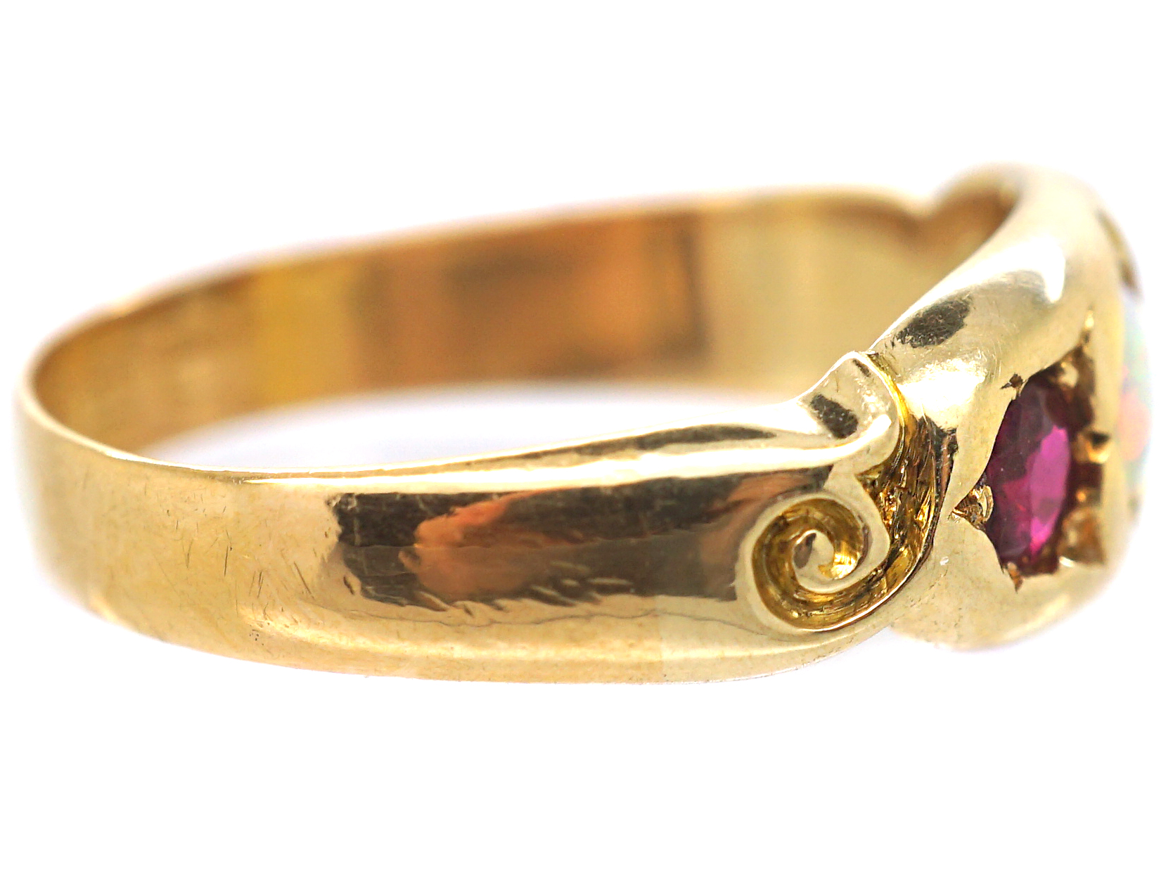 Victorian 22ct Gold Ruby & Opal Three stone Ring (466M) | The Antique ...