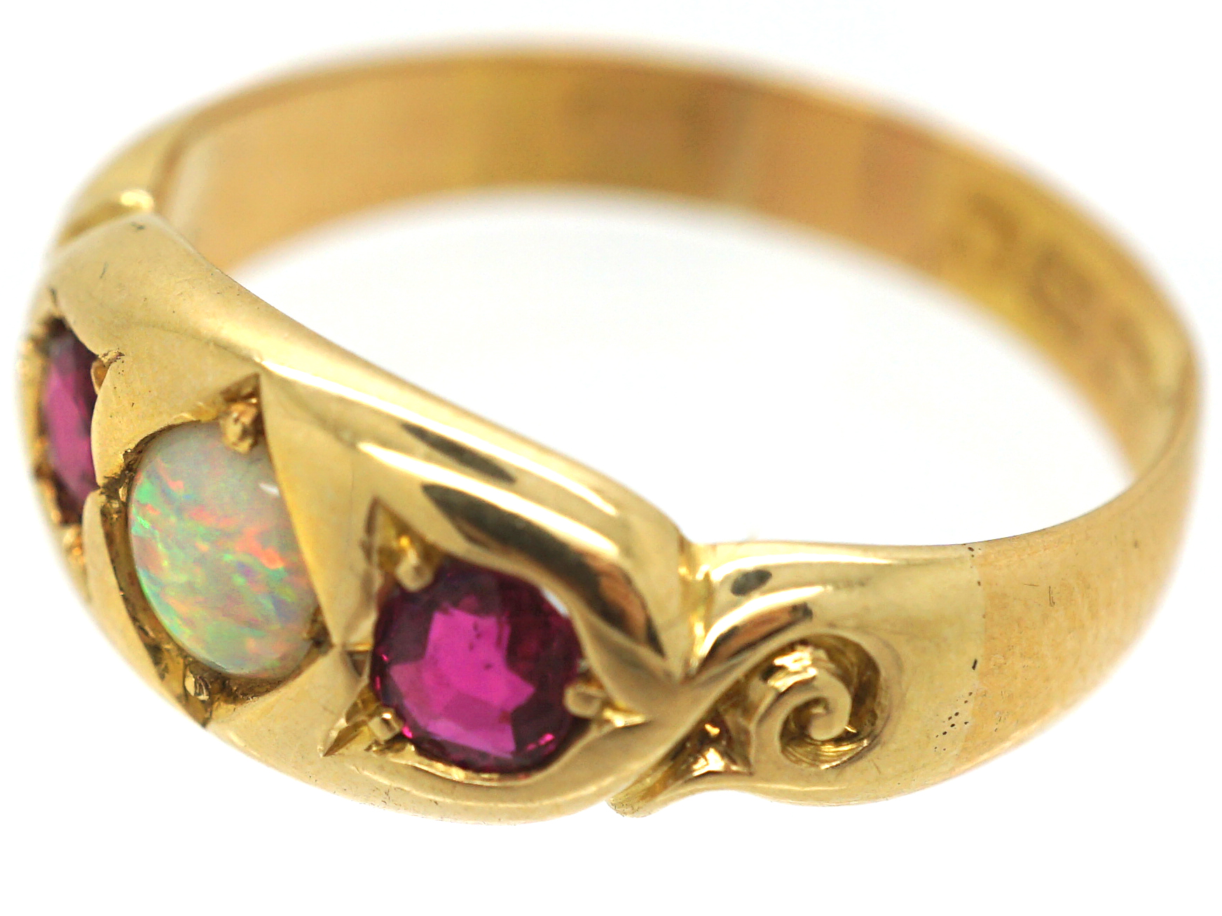 Victorian 22ct Gold Ruby & Opal Three stone Ring (466M) | The Antique ...
