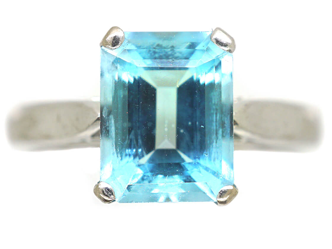 18ct White Gold Rectangular Aquamarine Ring (468M) | The Antique ...