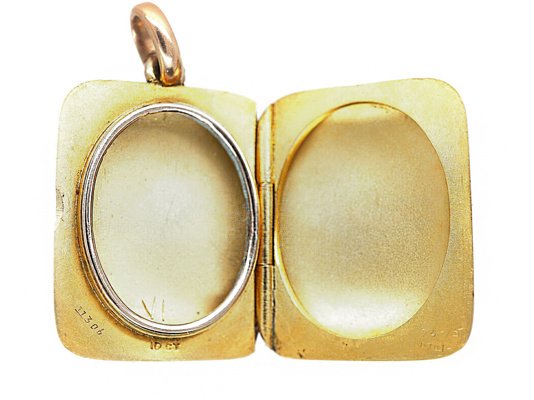 Edwardian 14 ct Gold Rectangular Locket with Diamond Set Flower (531M ...