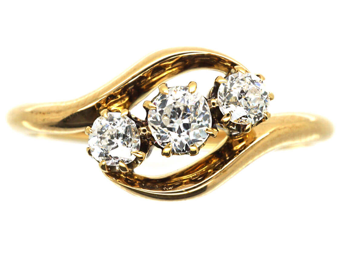 Edwardian 18ct Gold, Three Diamond Crossover Ring (570M) | The Antique ...