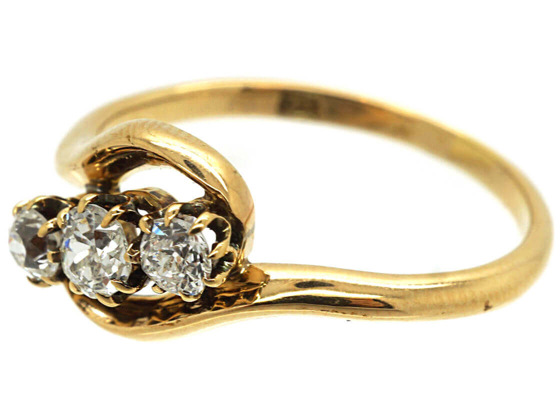 Edwardian 18ct Gold, Three Diamond Crossover Ring (570M) | The Antique ...