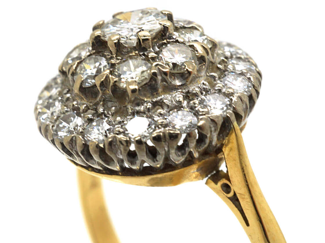18ct Gold & Diamond Three Row Cluster Ring (550M) | The Antique ...