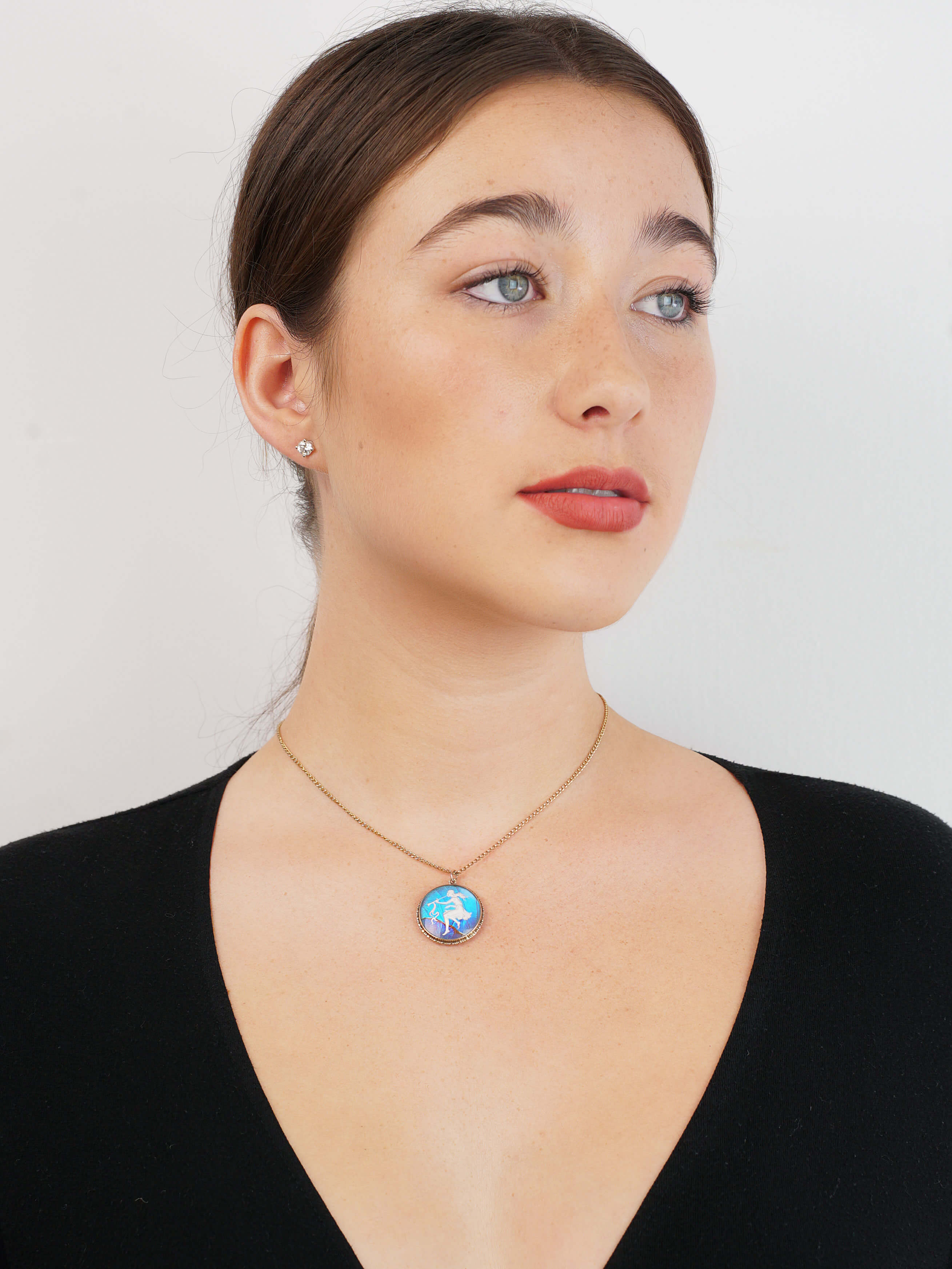 Art Deco 9ct Gold, Butterfly Wing & Sulphide Pendant of a Dancing Nymph ...