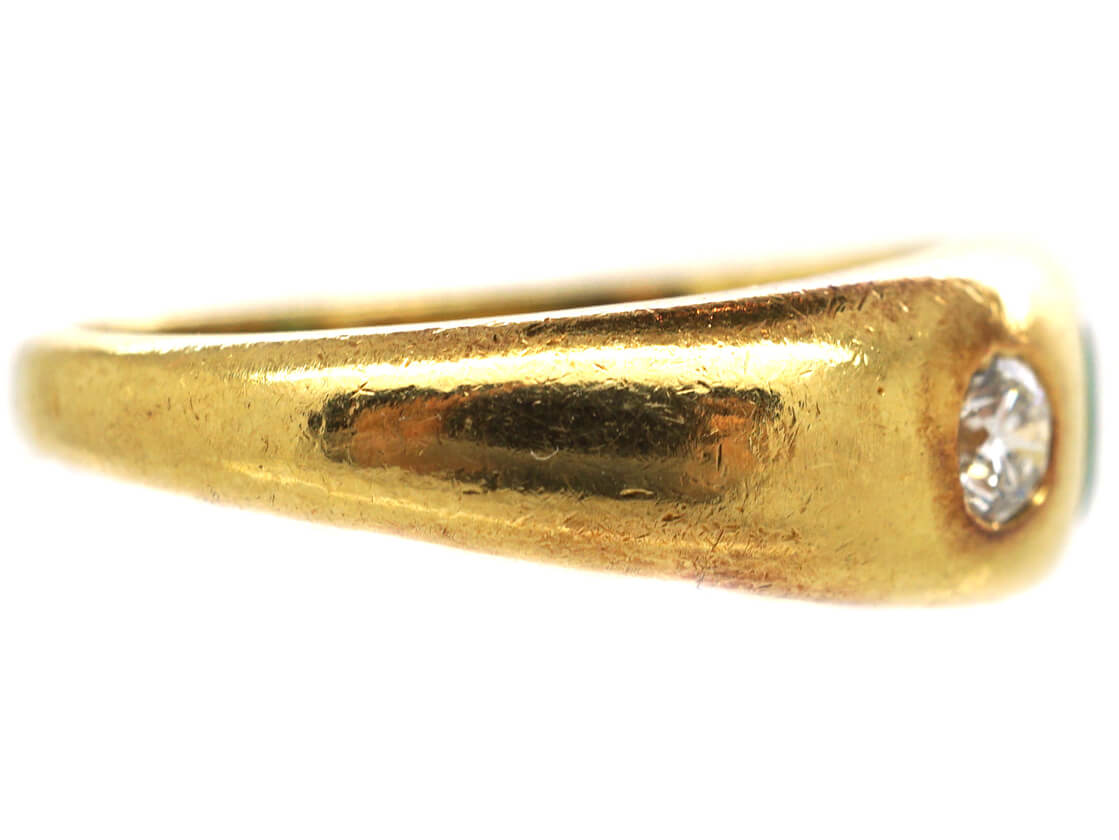18ct Gold Emerald & Diamond Rub Over Set Ring (627M) | The Antique ...