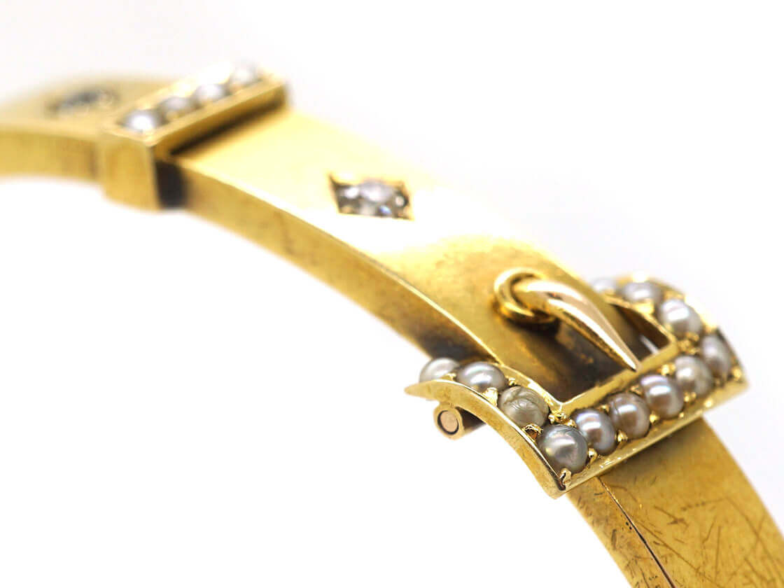 Edwardian 15ct Gold Buckle Bangle set with Diamonds & Natural Split ...