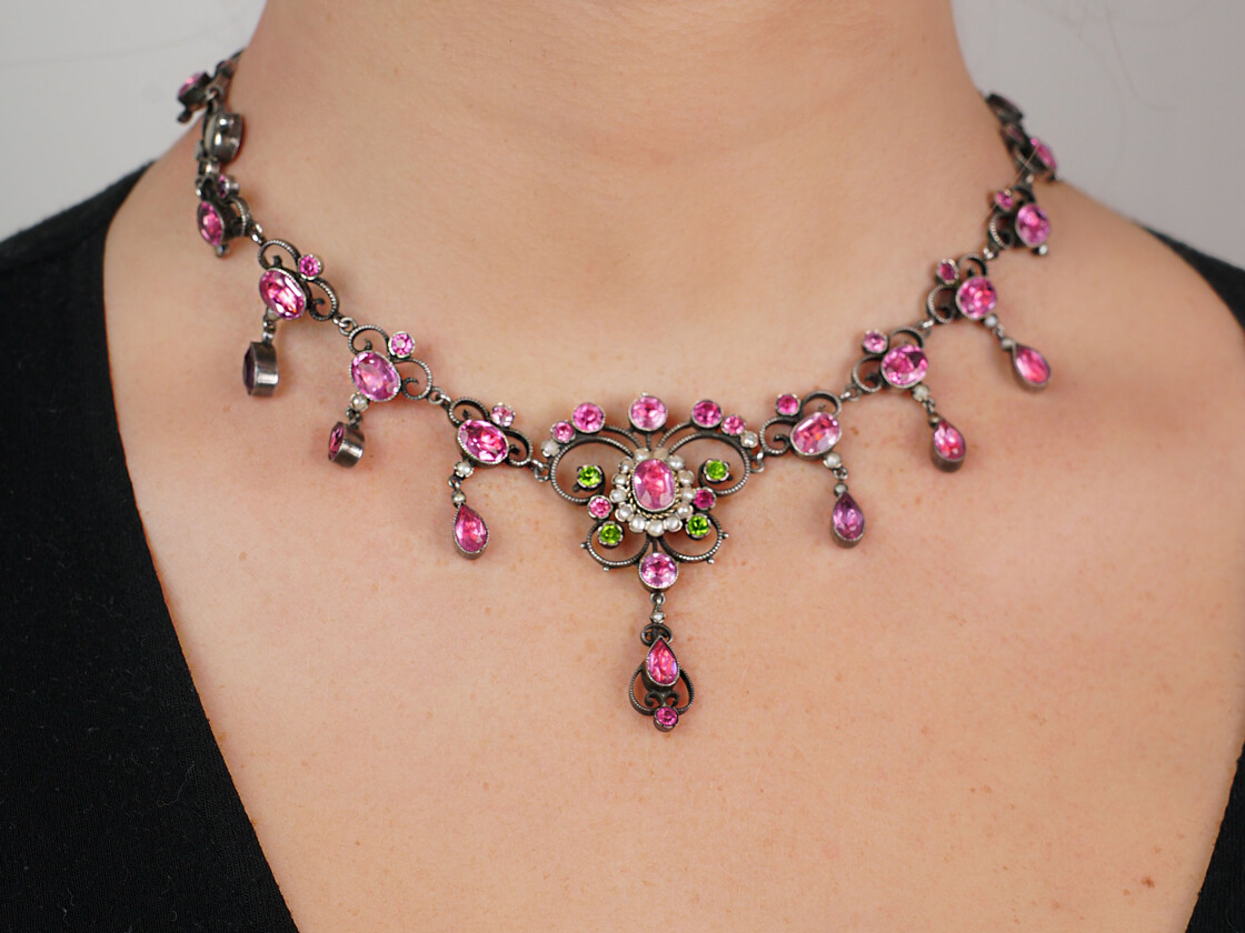 Edwardian Silver & Paste Necklace in Original Case (358L) | The Antique ...
