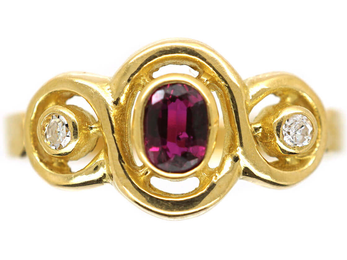 18ct Gold Ruby & Diamond Triple Twist Ring (678M) | The Antique ...