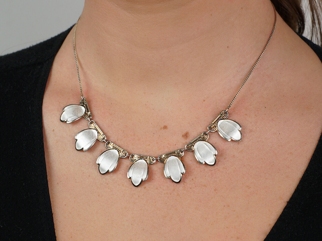 Art Deco Norwegian Silver Gilt & White Enamel Necklace by Andresen ...