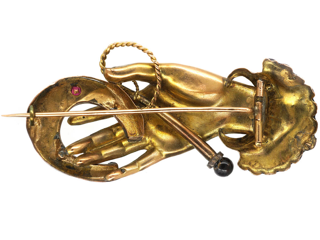 Victorian 14ct Gold & Enamel Hand Brooch Holding Horseshoe (188P) | The ...