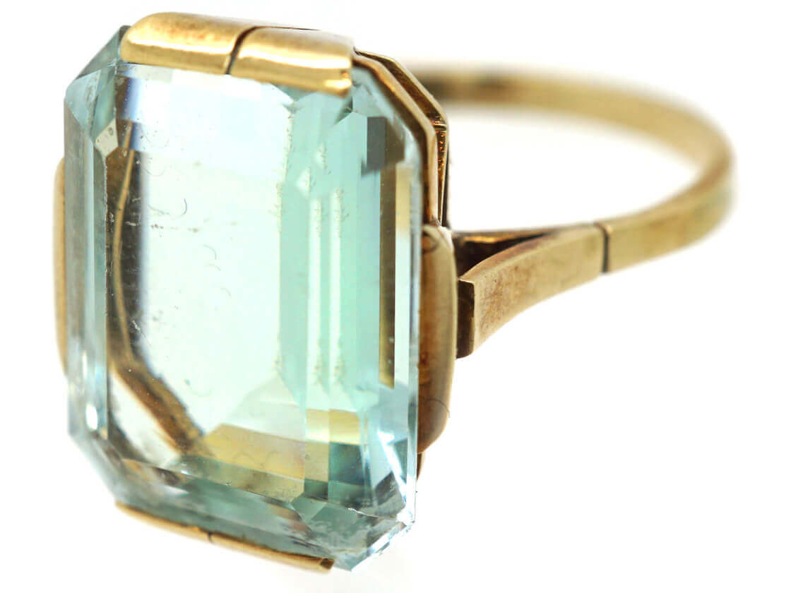 Art Deco 14ct Gold Rectangular Aquamarine Ring (726M) | The Antique ...