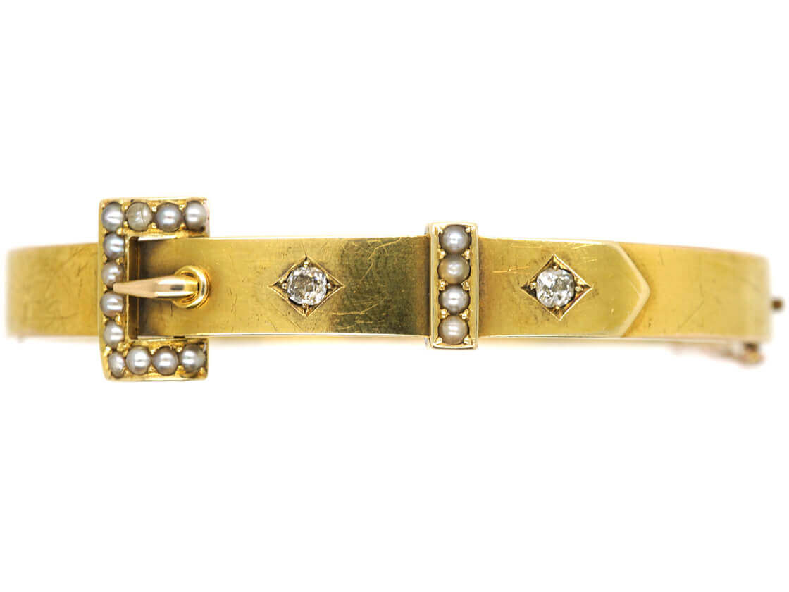 Edwardian 15ct Gold Buckle Bangle set with Diamonds & Natural Split ...