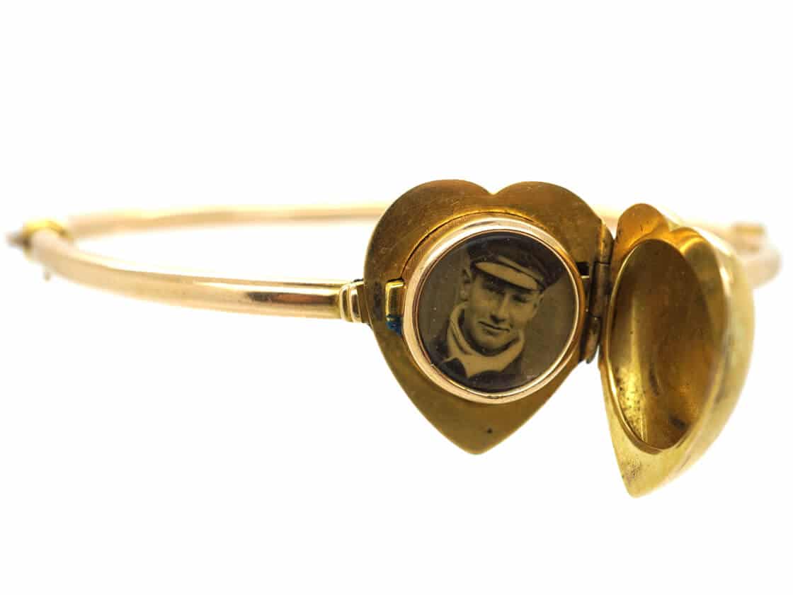 Edwardian 15ct Gold Heart Shape Locket on Bangle (719M) | The Antique ...