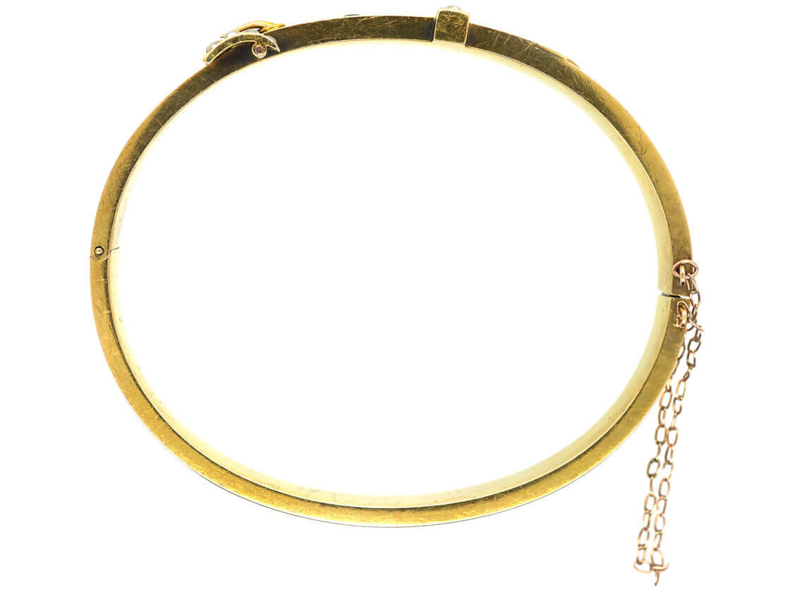 Edwardian 15ct Gold Buckle Bangle set with Diamonds & Natural Split ...