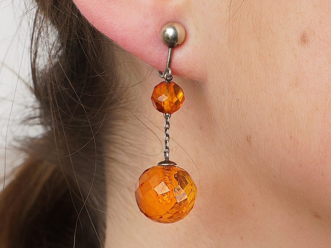 Edwardian Silver & Faceted Amber Drop Earrings (462M) | The Antique ...