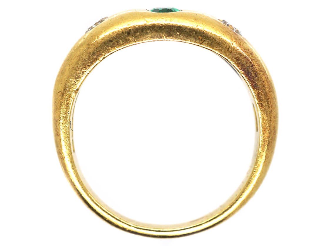 18ct Gold Emerald & Diamond Rub Over Set Ring (627M) | The Antique ...
