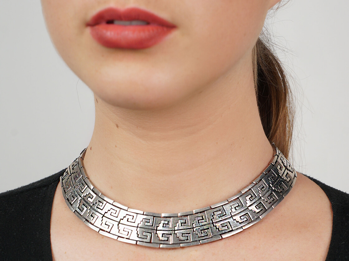 Mexican Indian Design Silver Collar (800F) | The Antique Jewellery Company
