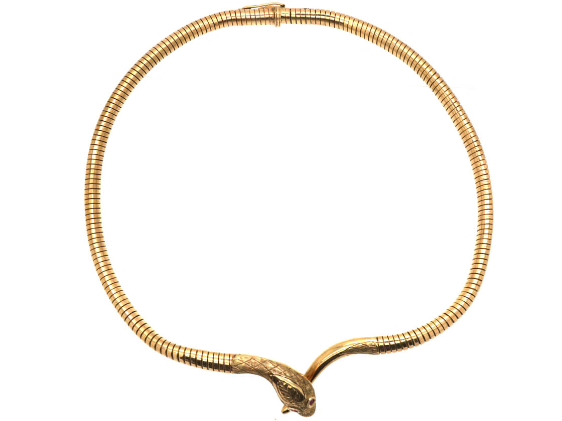 9ct Gold Snake Necklace with Ruby Eyes (831M) | The Antique Jewellery ...