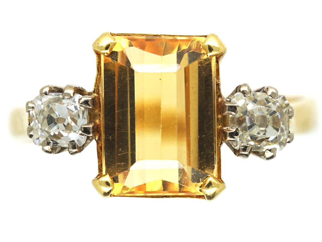 18ct Gold, Topaz & Diamond Ring (770M) | The Antique Jewellery Company
