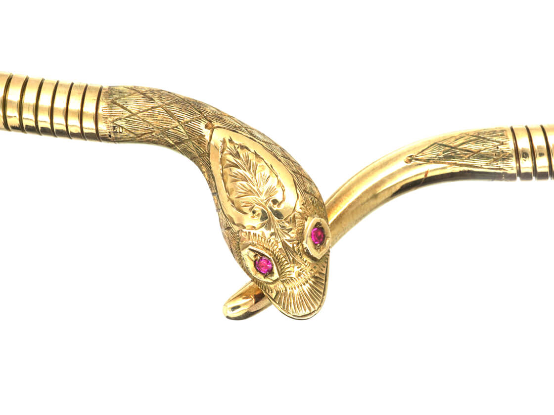 9ct Gold Snake Necklace with Ruby Eyes (831M) | The Antique Jewellery ...
