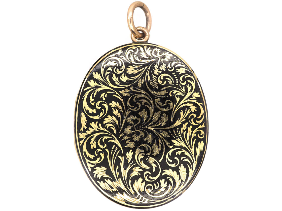 Victorian 18ct Gold & Black Enamel Oval Mourning Locket (979M) | The ...