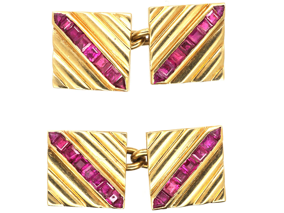 18ct Gold & Ruby Square Cufflinks (905M/PR) | The Antique Jewellery Company