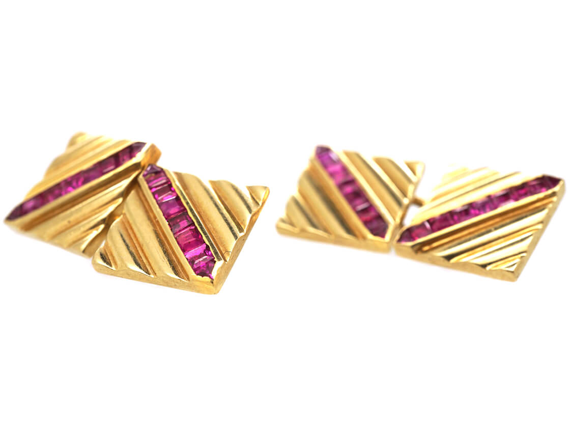 18ct Gold & Ruby Square Cufflinks (905M/PR) | The Antique Jewellery Company