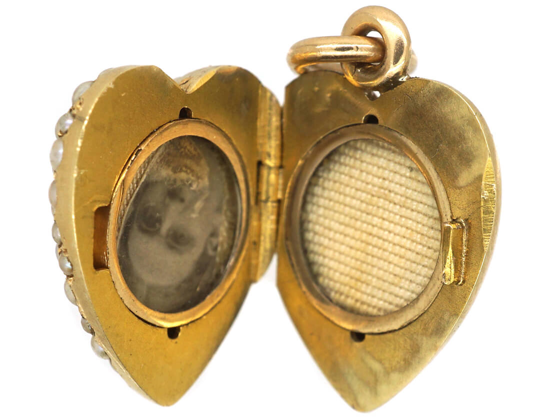 Edwardian 15ct Gold Diamond & Natural Split Pearl Pave Set Heart Locket ...