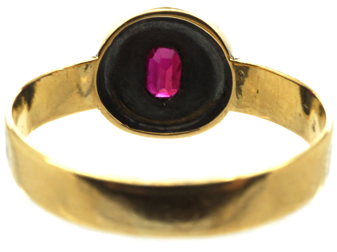 Victorian 18ct Gold Rose Diamond And Black And White Enamel Ring 490m