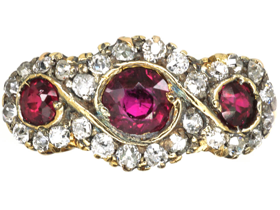 Edwardian 18ct Gold, Ruby & Diamond Triple Cluster Ring - The Antique ... Edwardian 18ct Gold, Ruby & Diamond Triple Cluster Ring - The Antique ...