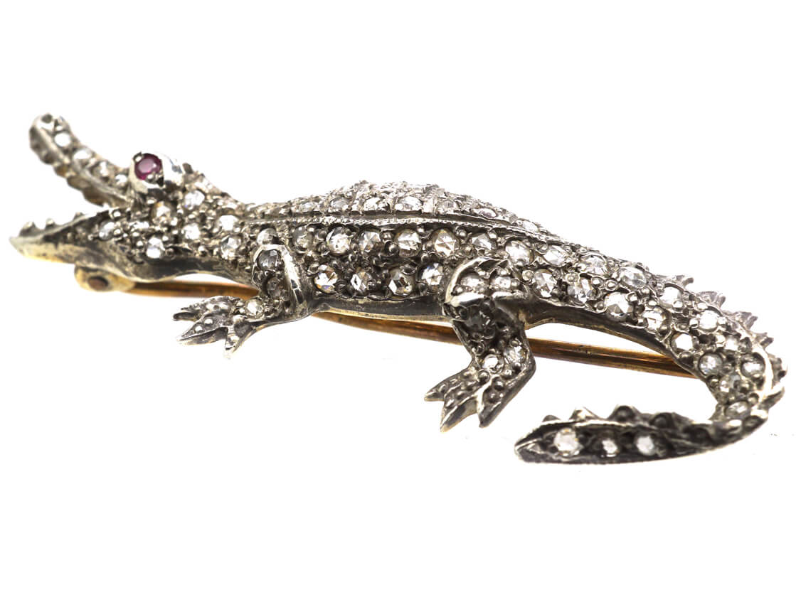 Rose Diamond & Ruby Alligator Brooch (288/O) | The Antique Jewellery ...