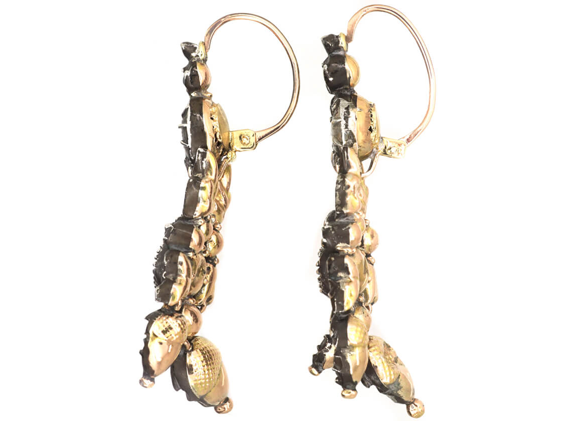 Portuguese 18th Century Silver, Gold & Rose Diamond Acorn Drop Earrings ...