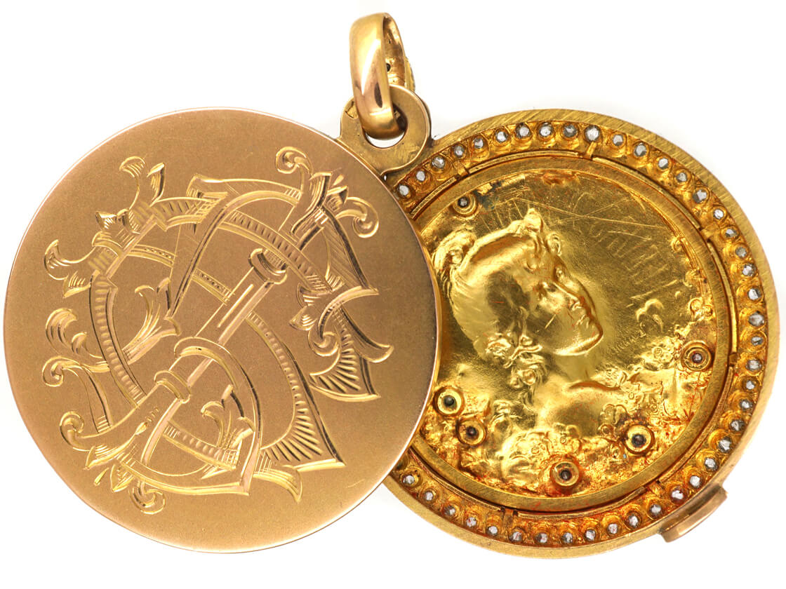 French 18ct Gold & Rose Diamond Art Nouveau Locket of a Lady by L ...