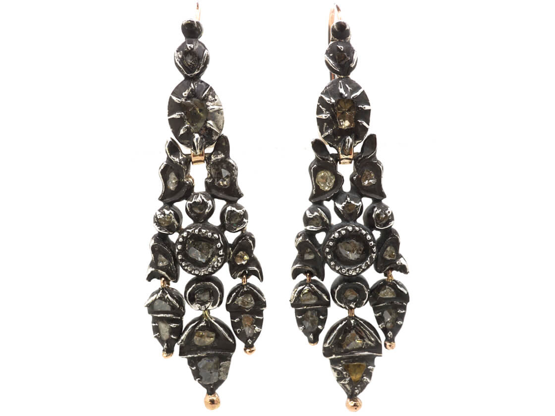 Portuguese 18th Century Silver, Gold & Rose Diamond Acorn Drop Earrings ...