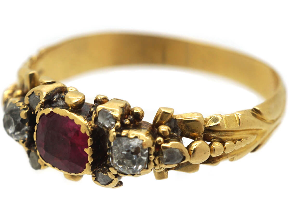 Georgian 18ct Gold, Ruby & Diamond Ring (38N) | The Antique Jewellery ...