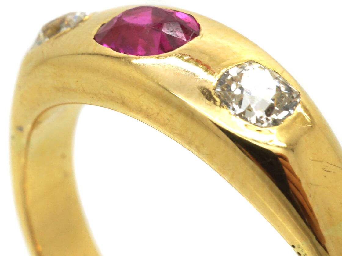 Edwardian 18ct Gold, Ruby & Diamond Rub Over Set Ring (56N) | The ...