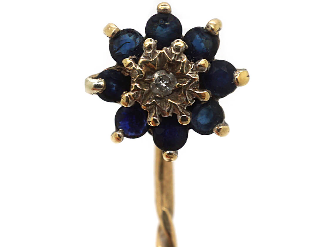 9ct Gold Sapphire & Diamond Tie Pin (20/G) | The Antique Jewellery Company