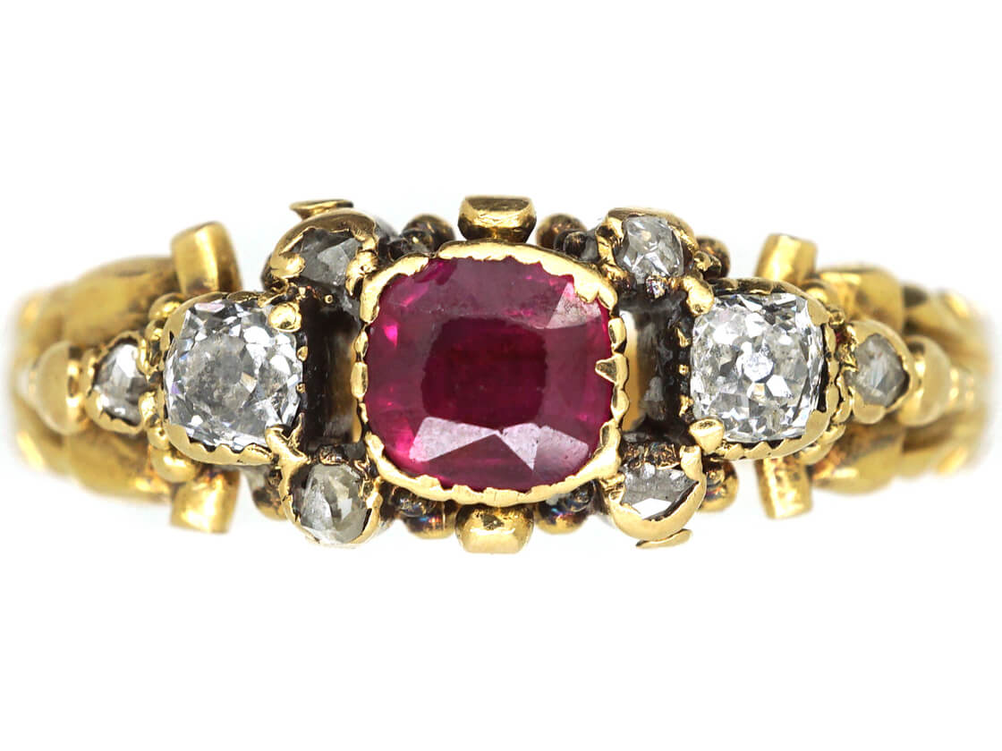 Georgian 18ct Gold, Ruby & Diamond Ring (38N) | The Antique Jewellery ...