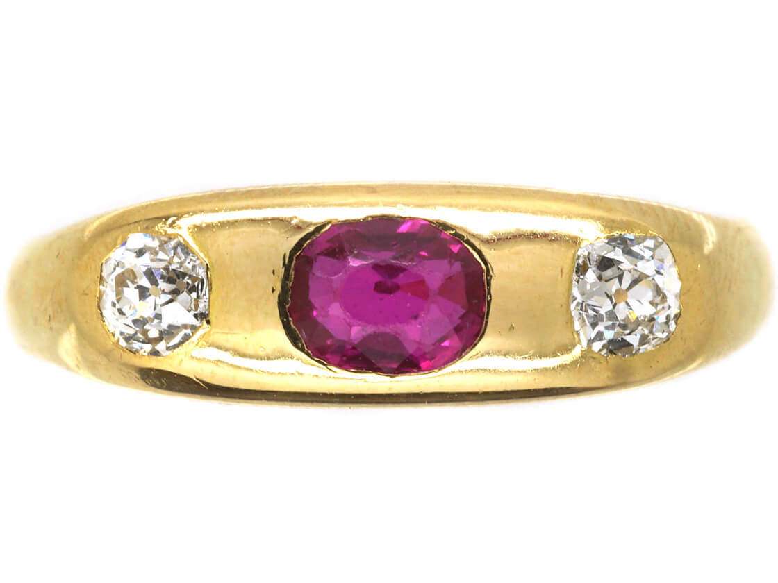 Edwardian 18ct Gold, Ruby & Diamond Rub Over Set Ring (56N) | The ...