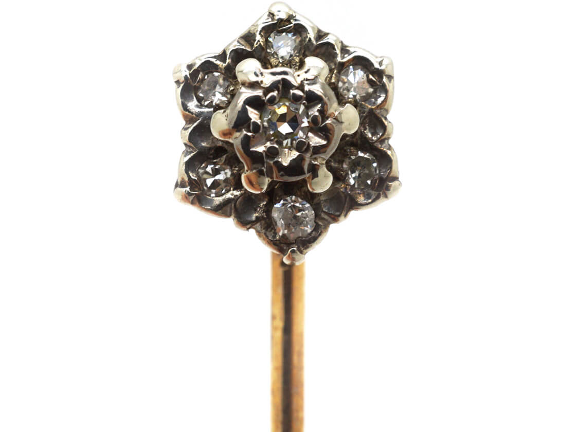 Art Deco 18ct White Gold Diamond Cluster Tie Pin (23/G) | The Antique ...