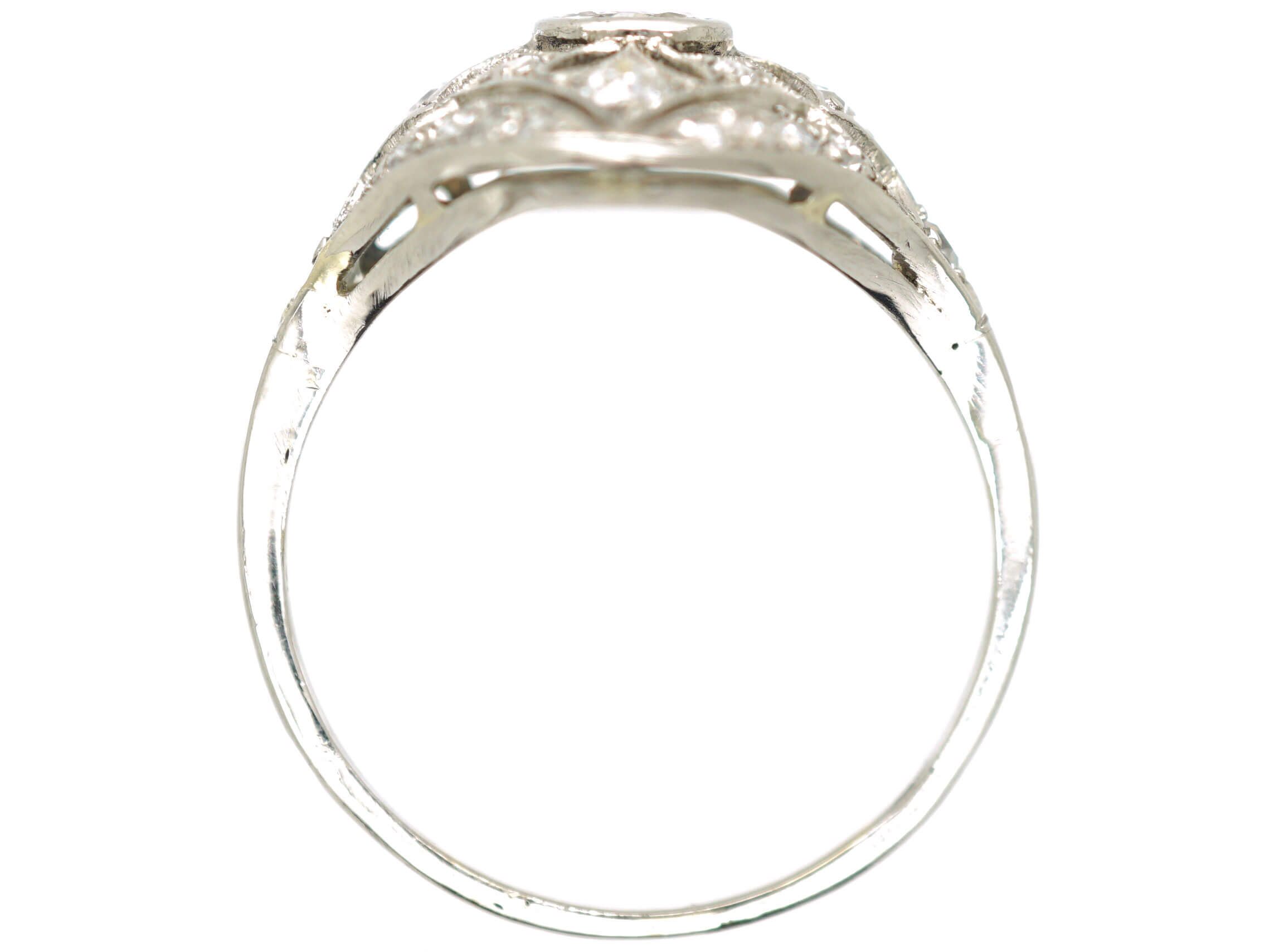 Art Deco French Platinum & Diamond Pierced Work Cluster Ring (227N ...